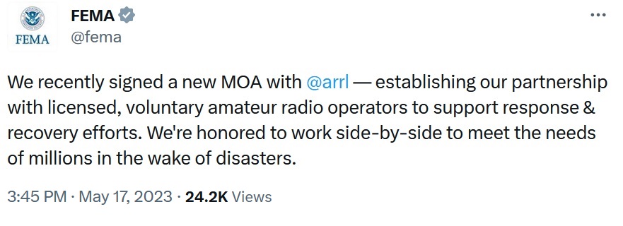ARRL and FEMA Sign Agreement: Ham Radio is as Relevant as Ever