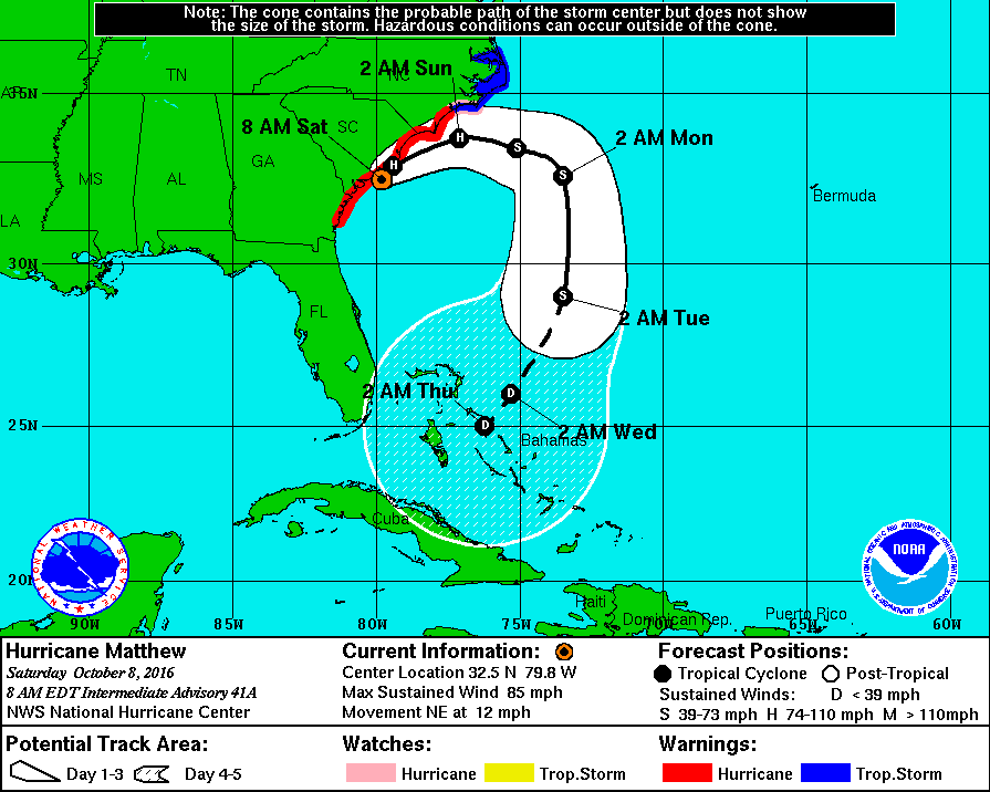 Amateur Radio Response Continues as Hurricane Matthew Moves Up East Coast