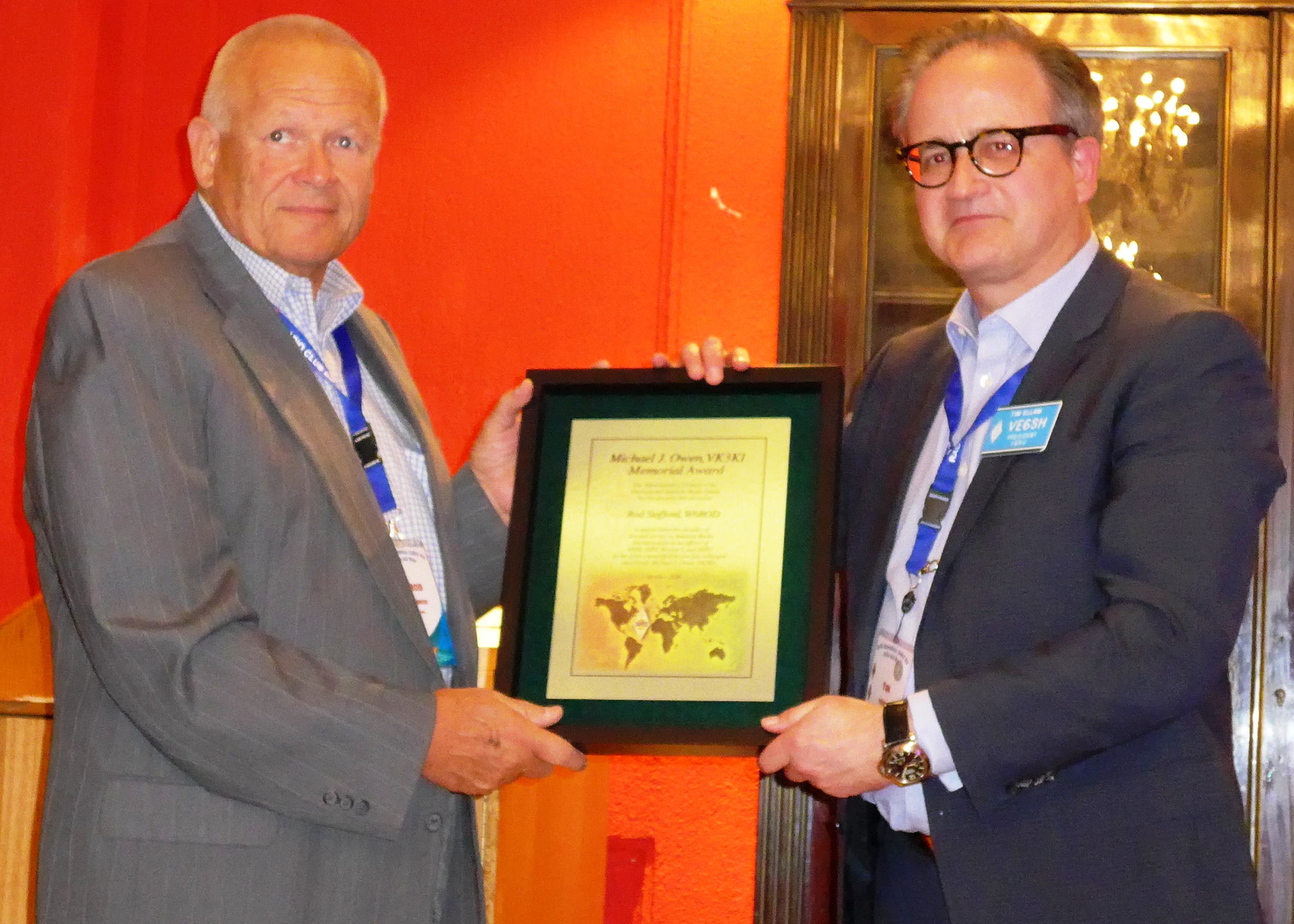 IARU Honors Past ARRL President Rod Stafford, W6ROD, with Michael Owen ...