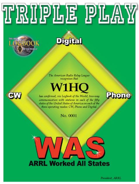 Special Pricing on ARRL 5Band WAS and Triple Play WAS Award-Plaque ...